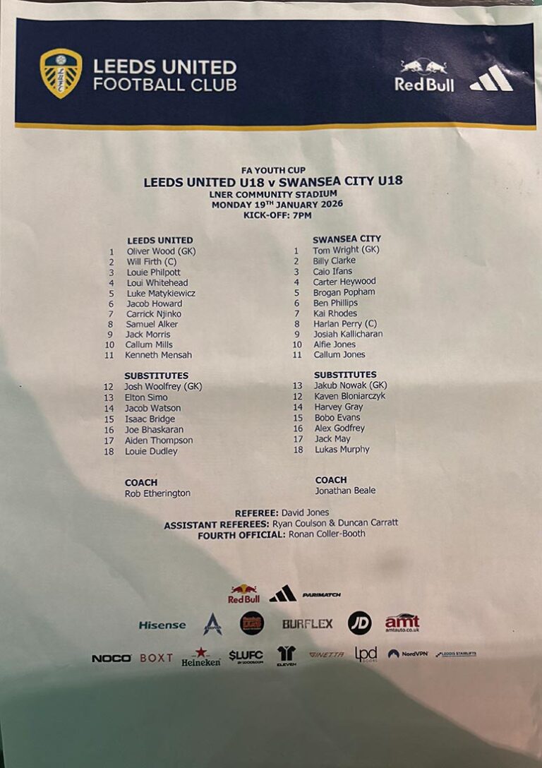 Leeds United 1 Swansea City 2 - FA Youth Cup Fourth Round - SCFC2 ...